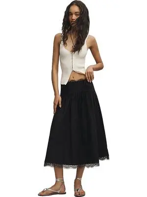 Anthropologie Waisted Lace Trim Pull-on Skirt - After Dark
