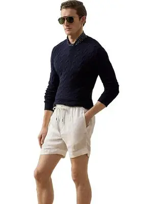 Ralph Lauren Hand-Tailored Linen Drawstring Shorts Optic White