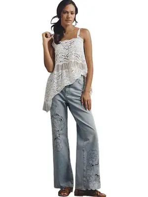 PILCRO The Austyn High-rise Wide-leg Embroidered Jeans - Medium Denim