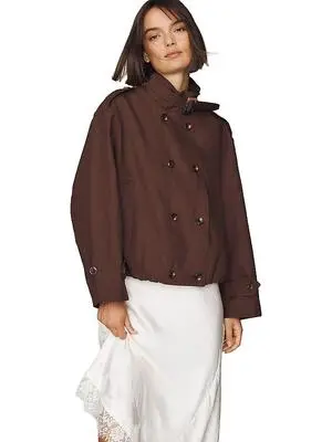 Maeve Double-breasted Short Trench Coat Jacket - Chocolate