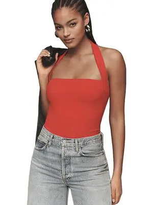 BAYSE Karlita Halter Sleeveless Bodysuit - Red