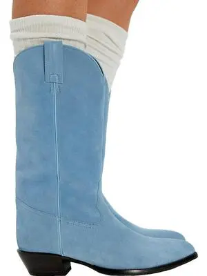 Jeffrey Campbell Willoughby Western Boots - Light Blue Suede