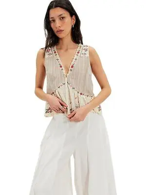 Free People Ellis Embroidered Blouse - Tea Combo