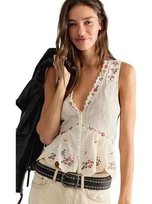 Free People Ellis Embroidered Blouse - Tea Combo