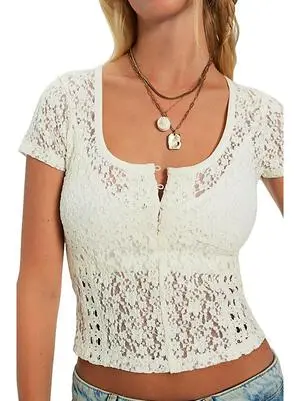 Free People Claro Lace Tee Whisper White
