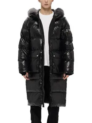 ALPHA STYLE Long Hooded Down Parka - Black