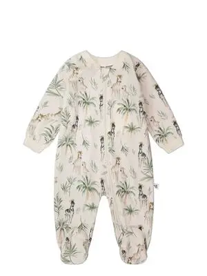 DEUX PAR DEUX Organic Cotton Zebra Print One-piece Pyjama - Beige Zebra Print