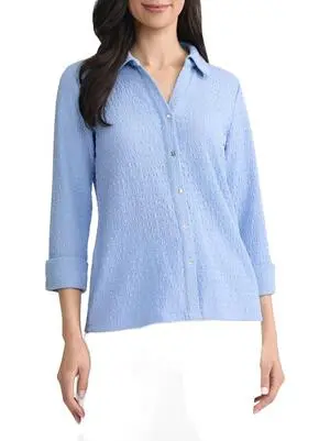 KASPER Ridge Knit Button-up Shirt - Paris Bleu