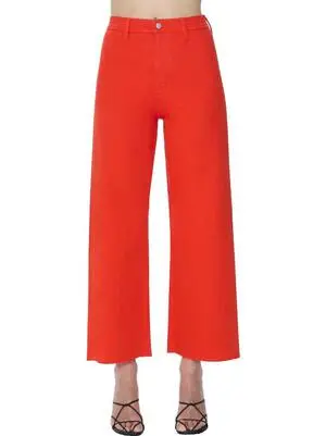 PISTOLA Penny Crop High Waist Wide Leg Jeans With Raw Hem - Chili