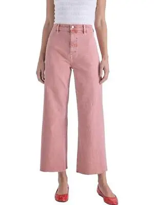PISTOLA Penny Crop High Waist Wide Leg Jeans With Raw Hem - Coral Rose