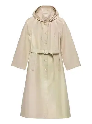 Prada Hooded Nappa Leather And Fabric Coat - Neutrals