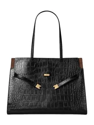 Tory Burch Lee Radziwill Croc-embossed Leather Tote - Black