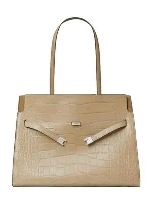 Tory Burch Lee Radziwill Croc-embossed Leather Tote - Light Hickory