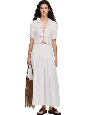 Sandro Ruffled Crop Top - White