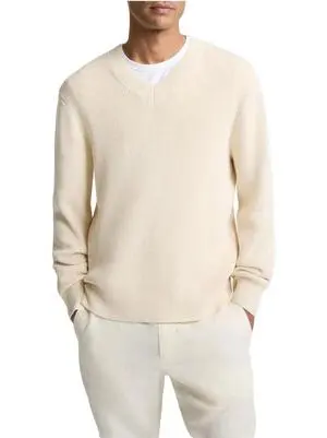 Vince Ribbed Italian Cotton-blend V-neck Sweater - Natural