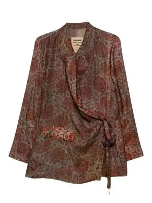 UMA WANG Floral-print Tie-fastening Blazer - Grey