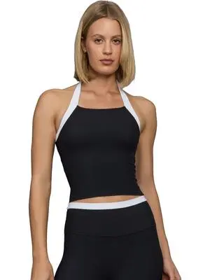 Carbon38 Colorblock Halter Tank - Black/white