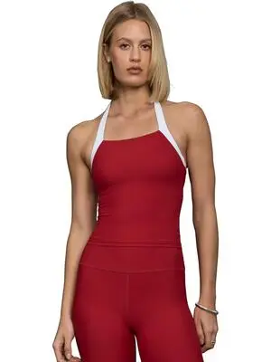 Carbon38 Colorblock Halter Tank - Cherry Red/white