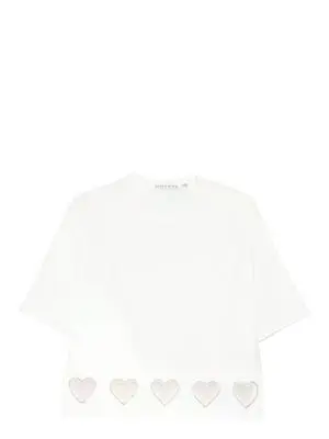 Alice + Olivia Evan Crystal Hearts Cut-out T-shirt - Neutrals