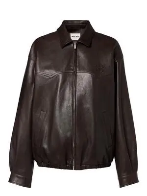 Miu Miu Leather Blouson Jacket - Brown