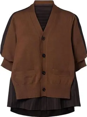 Sacai Striped Cotton Cardigan - Brown