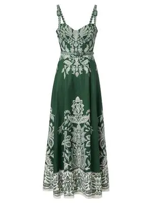 Farm Rio Miranda Belted Linen-blend Maxi Dress - Green