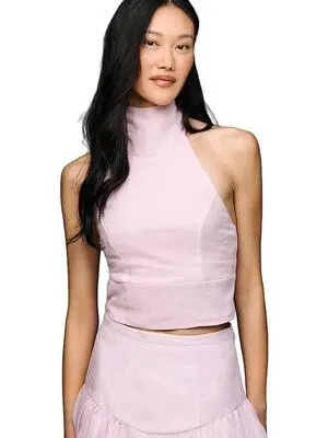 Bardot Halter Ramie Top - Bliss Pink