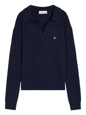 VIVIENNE WESTWOOD Logo-embroidered Wool & Cashmere Blend Polo Jumper - Navy