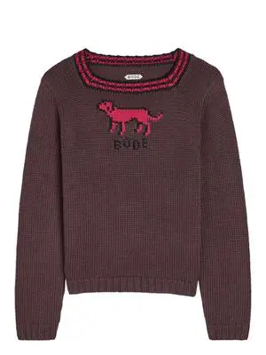BODE Lapdog Intarsia Cotton And Wool-blend Top - Brown