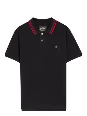 VIVIENNE WESTWOOD Logo-embroidered Piqué Cotton Polo Shirt - Black