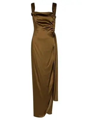 MAISON MARGIELA Draped Satin And Silk-blend Maxi Dress - Brown