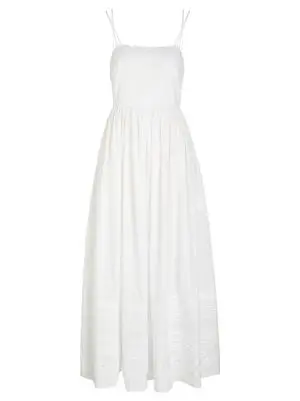 BODE Chamomile Pintucked Cotton Midi Dress - White