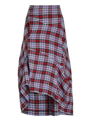 VIVIENNE WESTWOOD Aeroplane Checked Asymmetric Linen Midi Skirt - Red