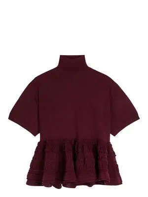 Alaïa Peplum Wool Top - Burgundy