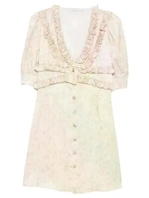 Alessandra Rich Ruffled Floral Print Dress - Neutrals