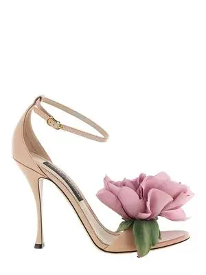Dolce & Gabbana Flower-appliqué Ankle-strap Leather Sandals - Neutrals
