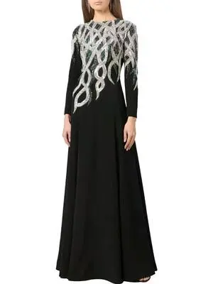 DINA MELWANI Crystal Embellished Gown - Black