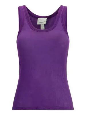 FORTE_FORTE Ribbed U-neck Top - Purple