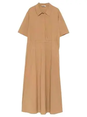 Herno Collared Gathered Midi Dress - Neutrals