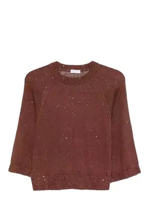 Brunello Cucinelli Sequin Embellished Jersey Top - Brown