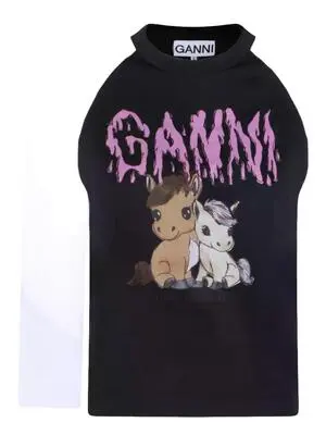 GANNI Graphic Long-sleeve T-shirt - Black