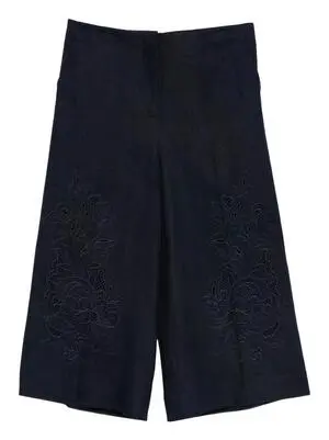 TWINSET Floral Embroidered Wide Leg Shorts - Blue