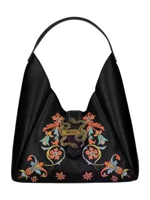 Just Cavalli Floral Snake Shoulder Bag - Black