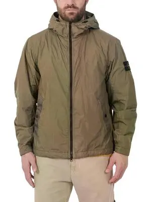 Stone Island Crinkled Hooded Jacket - Green