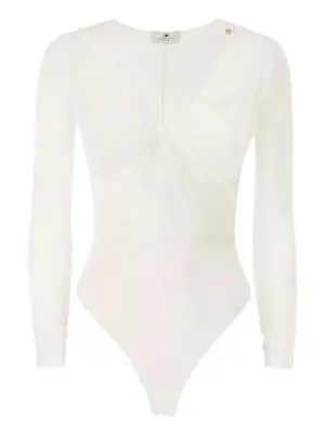 Elisabetta Franchi Draped Bodysuit With Logo Plaque - White