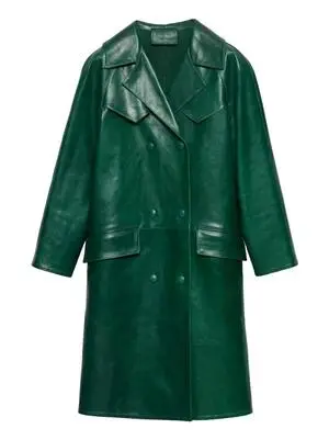 Prada Double-breasted Leather Coat - Green