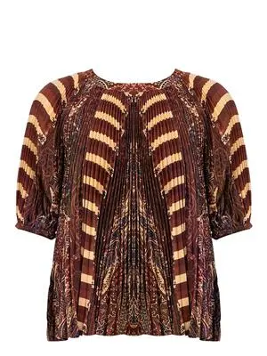 ULLA JOHNSON Pleated Striped Blouse