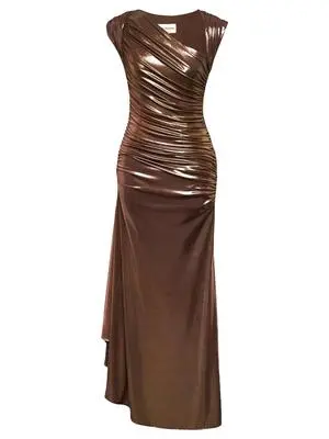 POST MERIDIEM Asymmetric Midi Dress - Brown