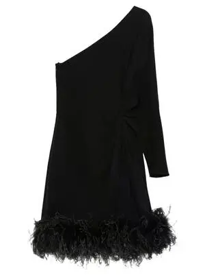 Valentino Garavani One-shoulder Feather Trim Dress - Black