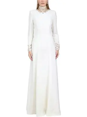 DINA MELWANI Embellished High-neck Gown - White